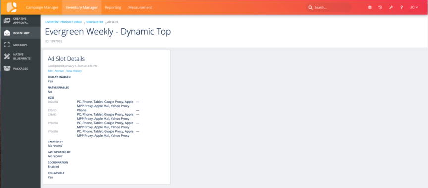 Ad Slot Details - LiveIntent Knowledge Base